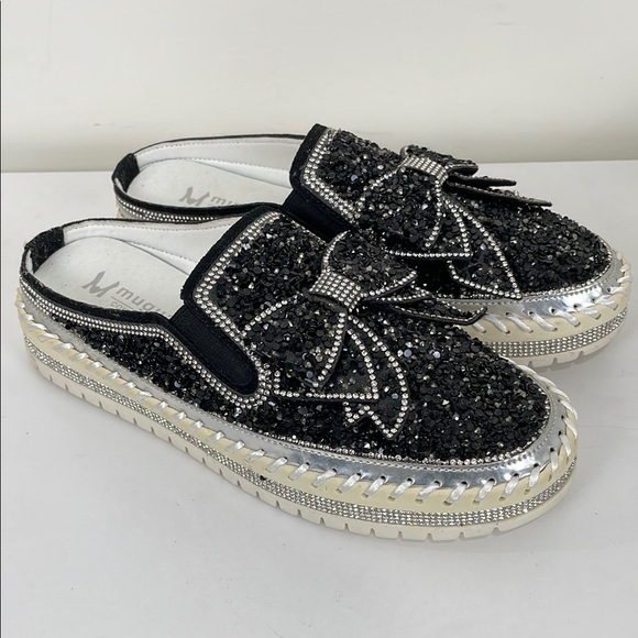 Muguan | Shoes | Muguan Platform Slides Womens 255 7 Black Silver Bling ...